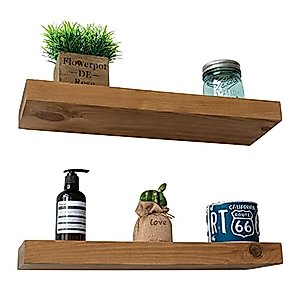 ROOREVO Floating Shelves Wall Mounted, Wood Wall Shelves , Rustic Wall Decor for Bathroom, Bedroom, Living Room, Kitchen，Set of 2……