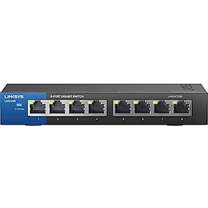Linksys LGS108: 8-Port Business Desktop Gigabit Ethernet Unmanaged Switch, Computer Network, Wired Connection Speed up to 1,000 Mbps (Black, Blue)