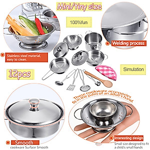 Play Pots and Pans Toys for Kids Kitchen Playset Pretend Cookware Utensils Play Set Play Cooking Toys Mini Stainless Steel Cooking Utensils Toys Kitchen Playset Accessories for Boys Girls