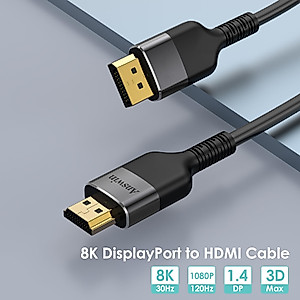 Answin DisplayPort to HDMI, 8K@30Hz DisplayPort to HDMI Cable(4K@60Hz, 2K@165Hz/144Hz) UniDirectional DP to HDMI Cable Compatible for PC, HP, DELL, GPU, AMD, NVIDIA and More-6ft