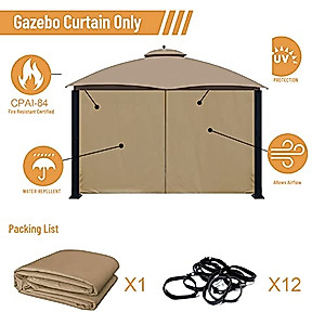 MIHU Gazebo Replacement Curtains for 10x10 or 10x12 Outdoor Gazebo, One Sidewall Privacy Panel with Zipper, Khaki