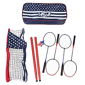 Triumph Sports Patriotic Portable Badminton Set with Freestanding Base Sets Up on Any Surface in Seconds – No Tools or Stakes Required, Multi