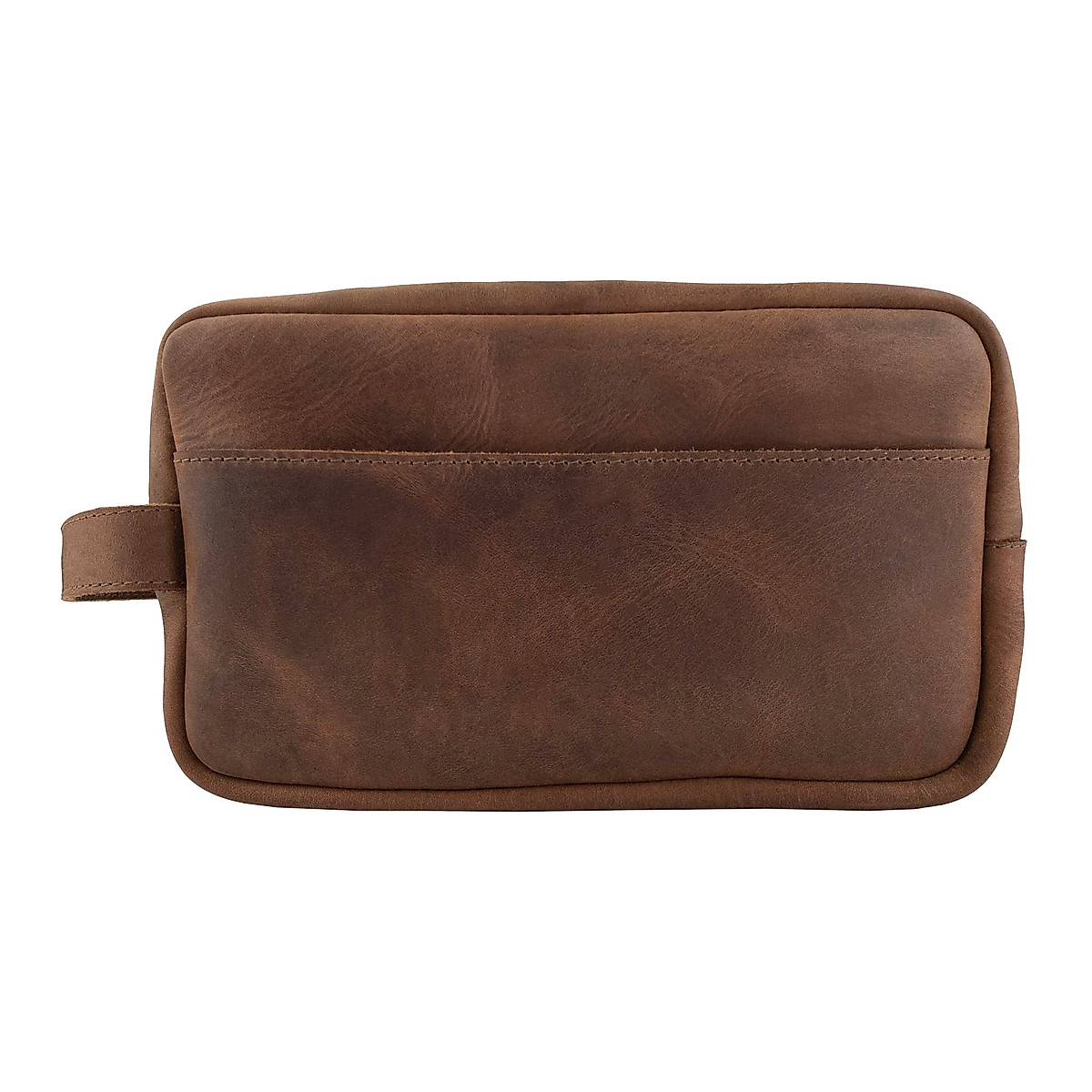 Saddle & Hide Co., Toiletry Bag with Handle Handmade from Full Grain Leather, Hygiene Organizer, Travel Dopp, Bathroom, Shaving, Storage, Travel & Grooming Essentials :: Bourbon Brown