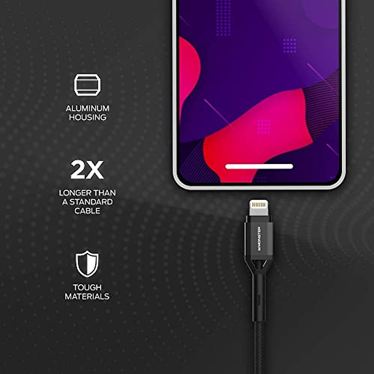 Monster Nylon-Braided 6 or 10 Ft iPhone Charging Cable, Lightning to USB-A (Works w/iPhone SE/11/11 Pro/11 Pro Max/XS/XS Max/XR/X/8/8 Plus/7/7 Plus/6/6 Plus, iPad, iPad Pro, AirPods) (6 Ft, Black)