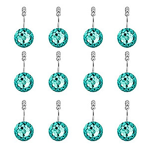 Stainless Steel Rust Resistant Double Hooks Glide Shower Ring Hangs for Both Shower Curtain and Liner 12-Pack (Aqua Blue)