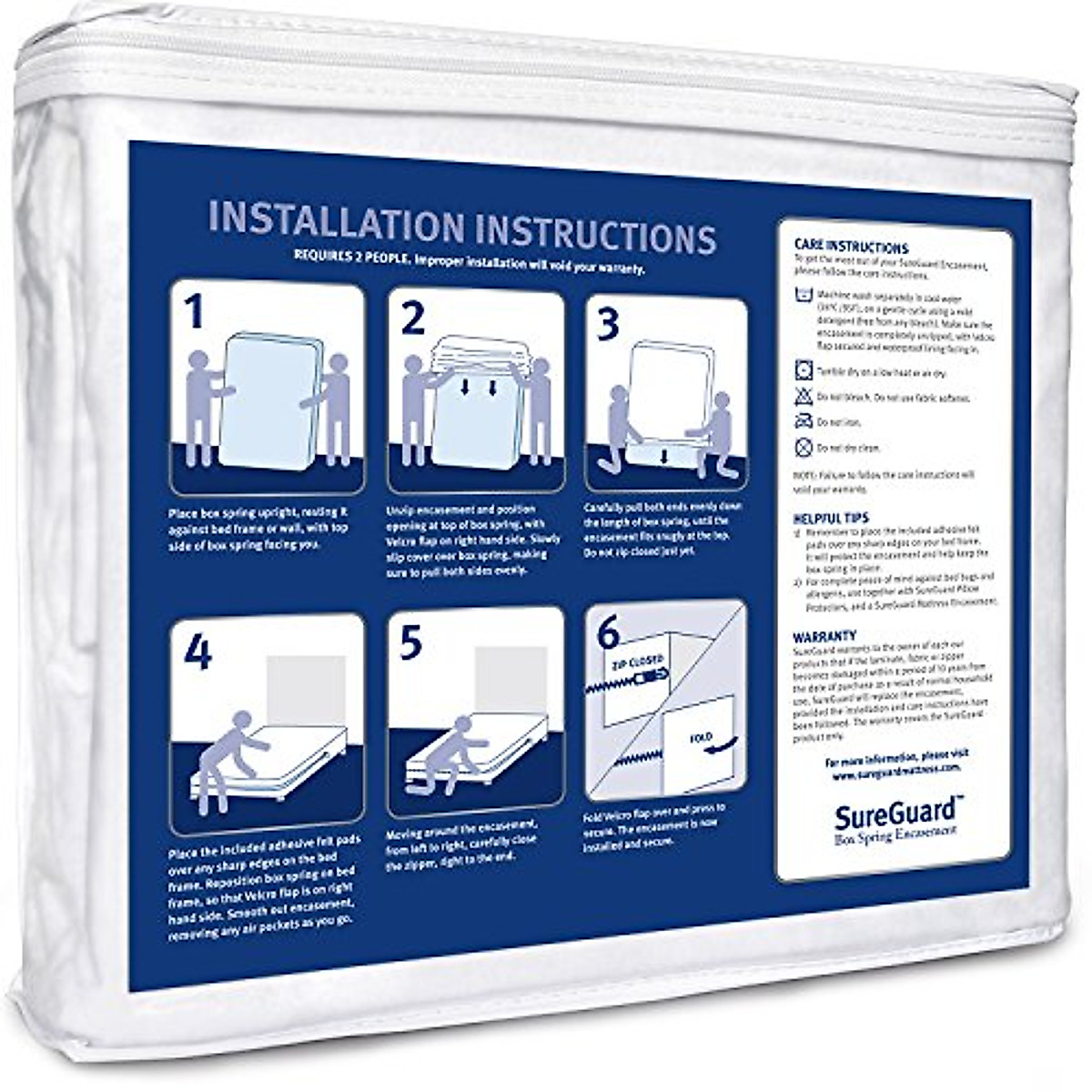 Queen Size SureGuard Box Spring Encasement - 100% Waterproof, Bed Bug Proof, Hypoallergenic - Premium Zippered Six-Sided Cover