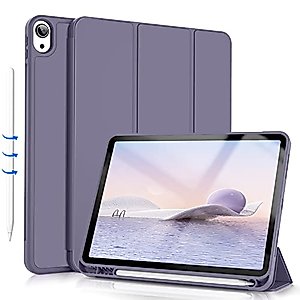 KenKe iPad Air 5th Generation Case 2022 / iPad Air 4th Generation Case 2020 with Pencil Holder, Auto Sleep/Wake, Slim Trifold Stand Case with Soft TPU Back Cover for iPad Air 10.9 inch, (Purple)