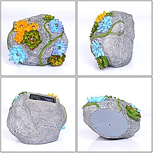 YNGSAYC-POR Solar-Garden-Statue-Outdoor-Decor - Figurine with Succulent and 7 LED Lights,Garden Memorial Stones,Outside Decoration for Patio Yard Porch Lawn Ornaments Gardening Gift