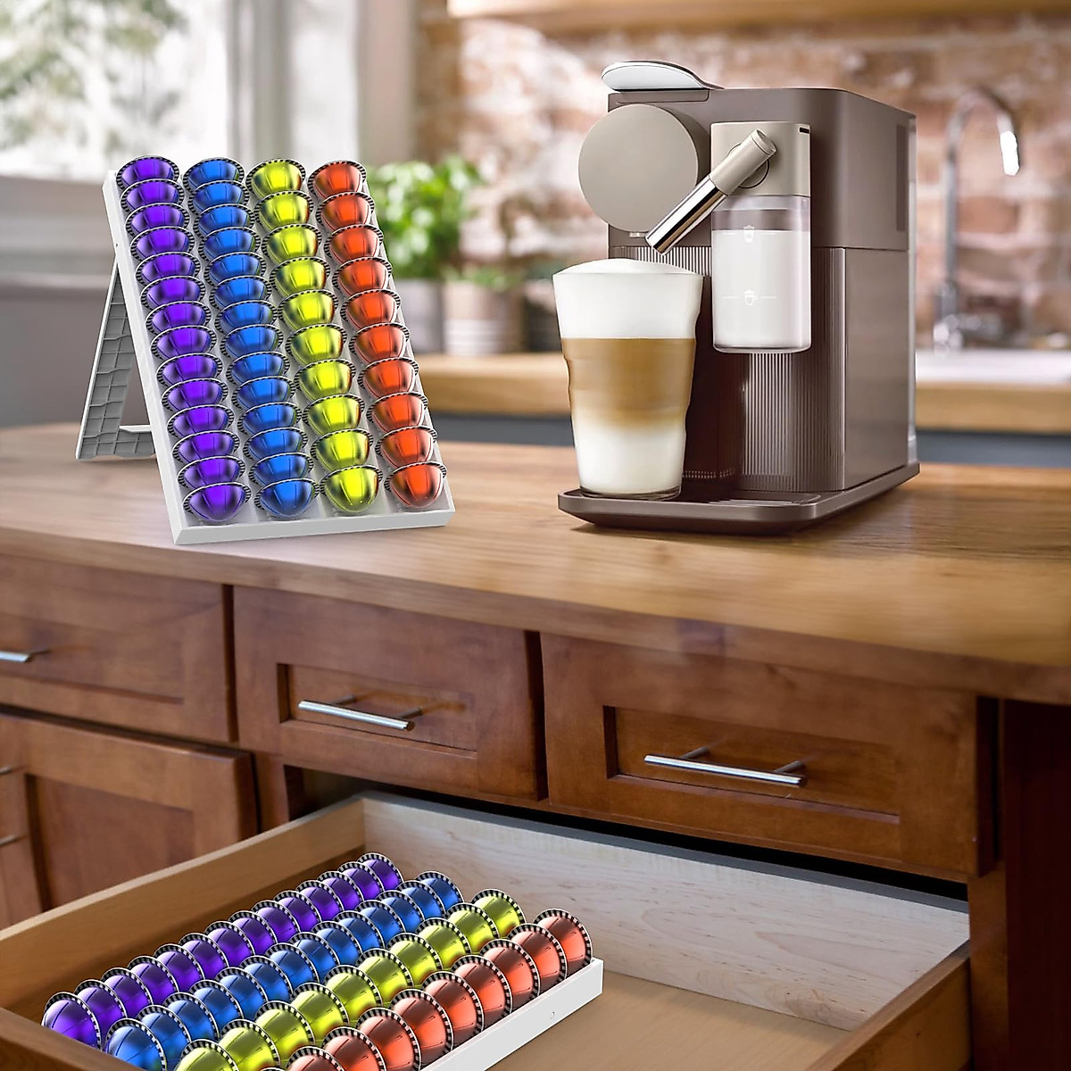 Coffee Pod Storage Holder Drawer Organizer for Nespresso Vertuo Capsule, Holder Tray Storage for Nespresso Pod, Compatible with 40 7.77fl oz or 56 1.35fl oz Pods for Kitchen Drawer, Office Countertop.