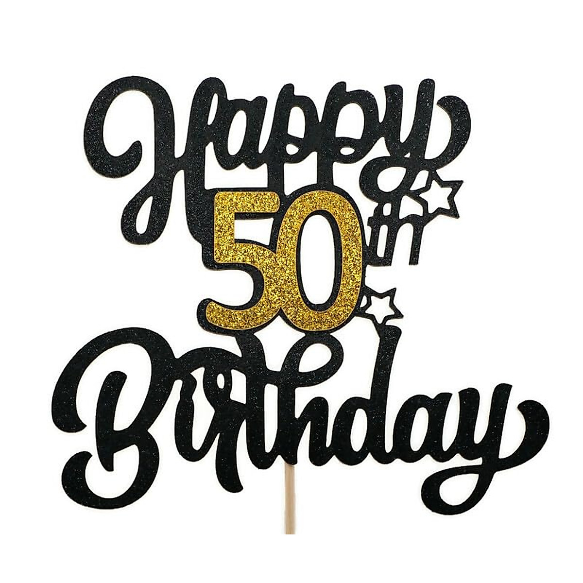 Happy 50th Birthday Black Golden Cake Topper | Birthday Party Decoration | Cake Decoration, Event Party Supplies | Black and Gold Theme | The Occasions