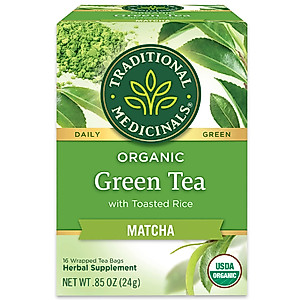 Traditional Medicinals Organic Green Tea With Toasted Rice, Matcha (Pack of 2) 32 Tea Bags Total