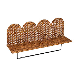 Creative Co-Op Rattan Wicker Wall Shelf with Scalloped Edge and Metal Rod, Natural