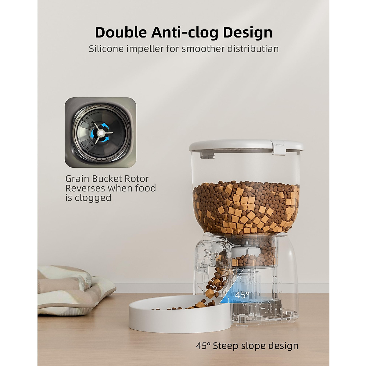 LAMPICK Smart Automatic Cat Feeder - WiFi Cat Food Dispenser with APP Control Up to 15 Portions((8g/Portion) 10 Meals Per Day, Dual Power Supply Pet Feeders for Cats/Dogs (4L/16.9 Cups)