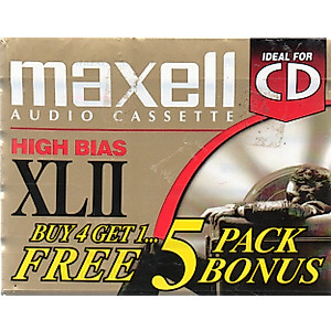 Five Maxell Audio Cassettes: High Bias XLII, 90 minutes, Position IEC Type II High