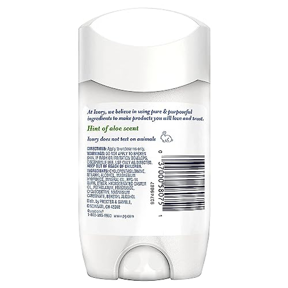 Ivory Deodorant, Hint of Aloe, Made without Aluminum and Baking Soda, 2.4 oz, Pack of 4