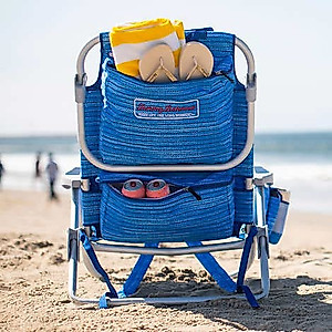 Tommy Bahama 2 2016 Backpack Cooler Beach Chair with Storage Pouch and Towel Bar (Blue Stripe)