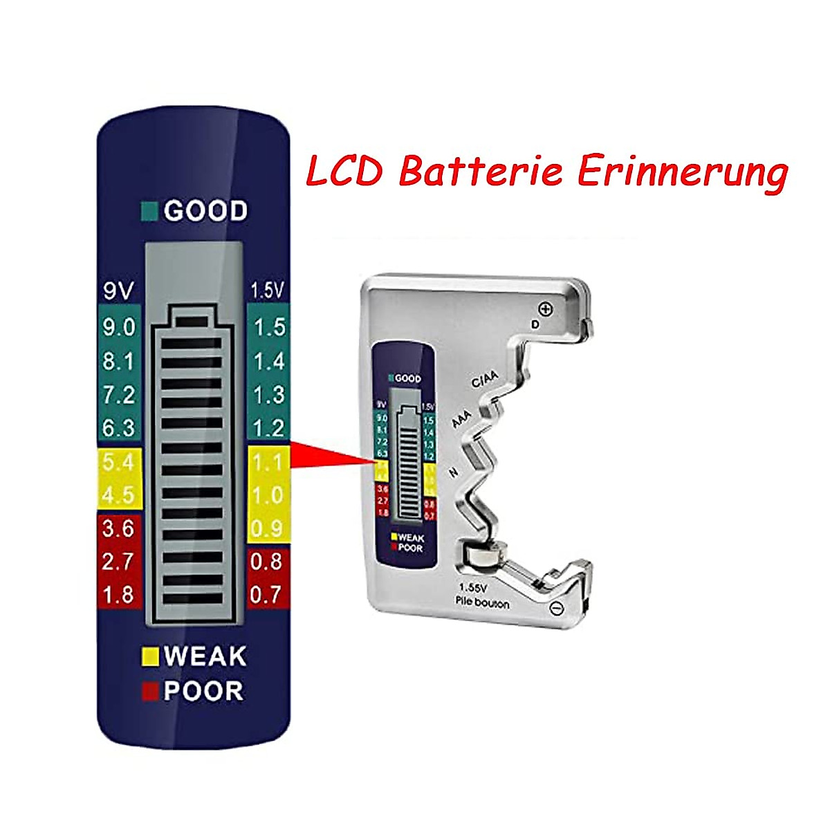 Mesee Universal Battery Tester with LCD Display, Multi Purpose Digital Battery Capacity Level Detector Voltage Checker Tool for D, C, AA, AAA, 9V Batteries,1.55V Button Cell