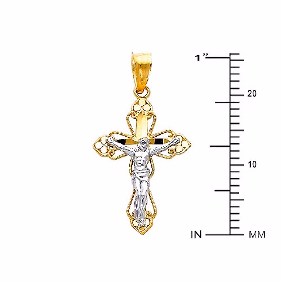 14k REAL Two Tone Gold Religious Jesus Crucifix Cross Charm Pendant
