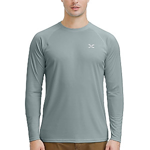 Men's Long Sleeve Shirts Lightweight UPF 50+ Sun Protection SPF T-Shirts Hiking Fishing Running(Grey L)