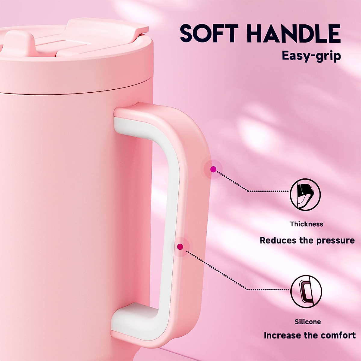 Meoky 32 oz Tumbler with Handle and Flip Straw, 100% Leakproof Tumbler with Lid and Straw, Stainless Steel Insulated Cup, Cupholder Friendly, Keeps Cold for 24 Hours (Blush)