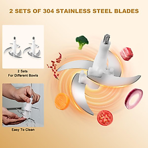 Food Processor, Meat Grinder Electric Food Chopper with 2 Bowls (8 Cup+8 Cup), 300W 4 Bi-Level Blades 5 Speed Mini Kitchen Cutter for Vegetable, Onion, Garlic, Meat, Nuts, and Baby Food (Blue-2L)