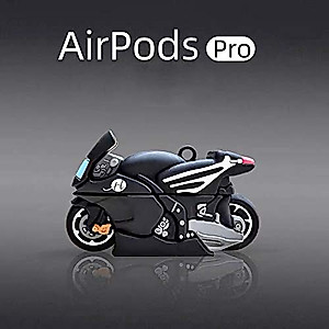 Motorcycle Vehicle Silicone Case Compatible with Airpods Pro Headphones Cover with Keychian for Mens Boys TeenagersBlack(Glow in Dark