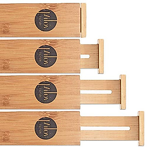 Milov Home Organizer for Kitchen Drawers - Spring Loaded Bamboo Dividers from 17.5" to 21.5" - Expandable Drawer Divider For Kitchen, Bedroom, Office - Set of 4 - No Assembly - Stackable