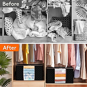 Lifewit Large Capacity Clothes Storage Bag Organizer with Reinforced Handle Thick Fabric for Comforters, Blankets, Bedding, Foldable with Sturdy Zipper, Clear Window, 3 Pack, 90L, Black