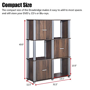 Tangkula 3-Tier Bookshelf, 3-Shelf Bookcase with 3 Drawers, Book Rack Display Storage Organizer Shelves Storage Shelf for Home Office Decor (Walnut)
