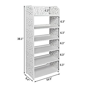 Stylish 6 Tier Wood-Plastic Shoe Rack Organizer with Carved Design - Elegant White Decorative Closet Shoe Storage Rack