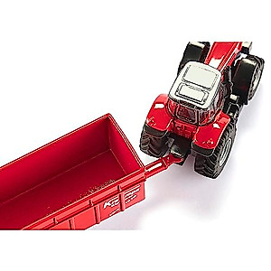Massey Ferguson 8480 Dyna VT Tractor Red with Silver Top and Krampe Dump Trailer Red 1/87 (HO) Diecast Models by Siku SK1844