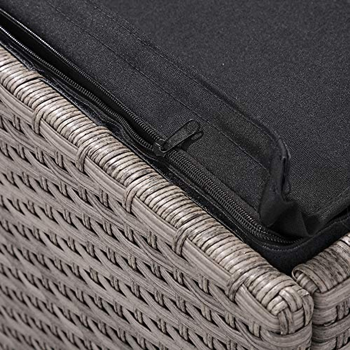 glitzhome Patio Wicker Storage Trunk with Lid, 140 Gallons Overside Outdoor Oversized All-Weather Cushion Storage Deck Box for Garden Tools, Pool Toys, Grey