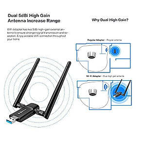 Wireless USB WiFi Adapter for PC - Nineplus 1200Mbps Dual 5Dbi Antennas 5G/2.4G WiFi Adapter for Desktop PC Laptop Windows11/10/8/8.1/7/Vista/XP, Wireless Adapter for Desktop Computer Network Adapters