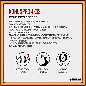 KONUS - KonusPro 7262 4X32mm Riflescope With Engraved 30/30 Reticle, Black