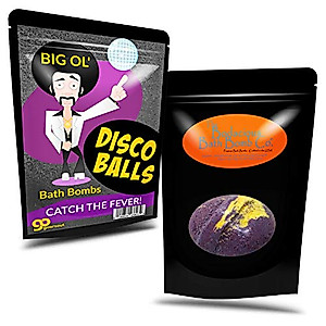 Disco Balls Bath Bombs - Funny 70s Disco Design - XL Bath Fizzers for Men and Women - Purple and Yellow marbled, Handcrafted, 2 pk