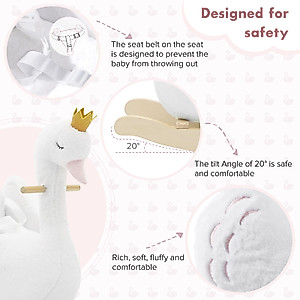 labebe - Plush Rocking Horse Wooden, Baby Riding Animal White Swan, Kid Ride On Toy for 1-3 Year Old, Girl&Boy Stuffed Rocking Animal Outdoor, Nursery/Infant/Child Christmas or Birthday Gift