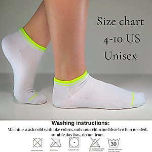 AzovSea White Thin Cotton Socks Ankle Women's Socks with Neon Stripes - Athletic Running socks Golf Gym socks 4-10 US size