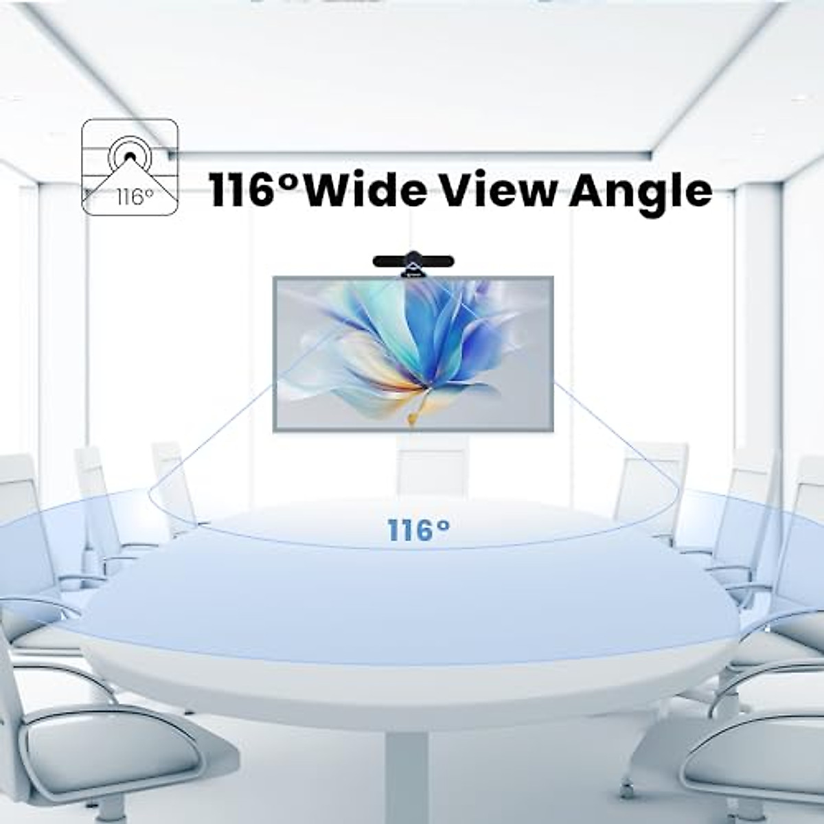 TONGVEO Wide Angle Webcam with Microphone and Speaker, Conference Room USB 1080P 60fps Web Camera for Smart TV Computer Video Call Streaming Meeting, Works for Microsoft Teams, Zoom, PC