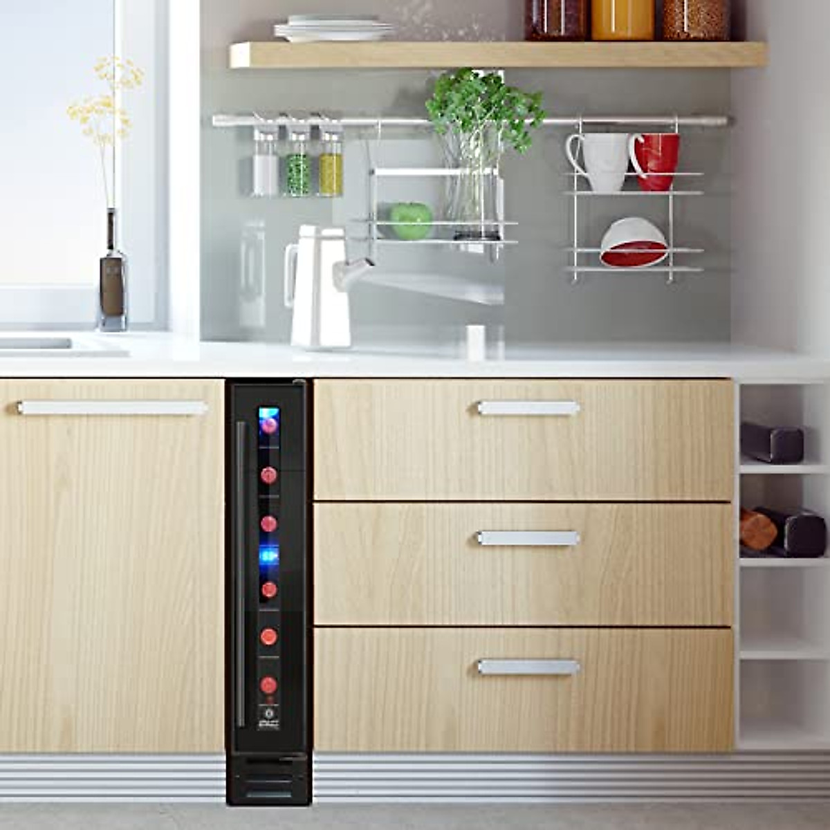 Vinotemp EL-7TS-BLACK 7 Bottle Cooler Refrigerator Freestanding Wine Cellar or Built-in Installation with Automatic Defrost, LED Display and Front Venting, Black