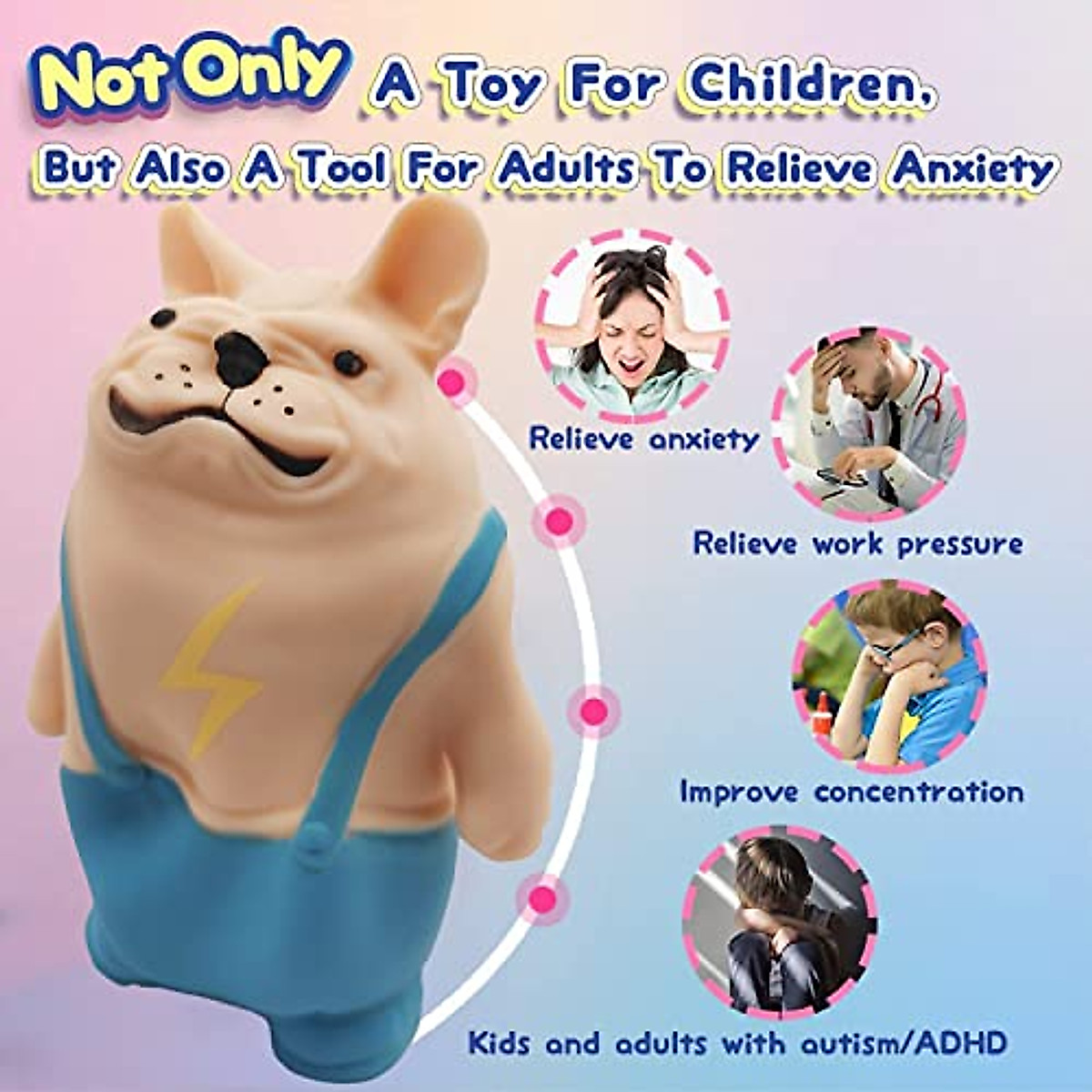 AWANGLUO Flexible Stress Man Reliever Great for Calming Mind Styles Vary- Squishies Sensory Fidget Pug Dog Toy for Reducing Anxiety and Tension, Funny Toy for Adults Teens Kids, Stocking Stuffer Gift