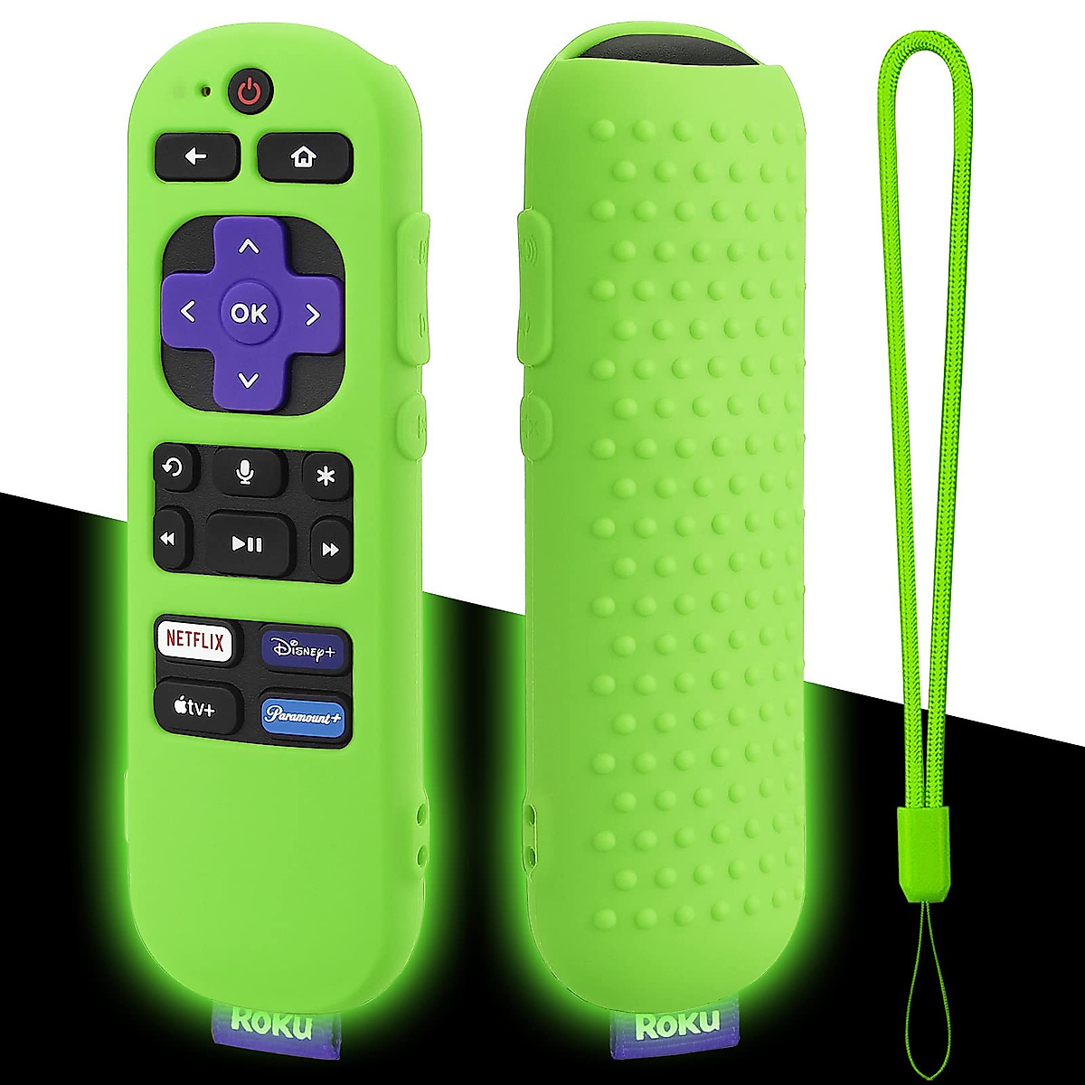 Glow Green Remote Cover Replacement for Roku Voice Remote (Official) Controller RCA1R, RC-GZ1 - Glowing in The Dark - Silicone Case with Lanyard for Roku Players, Audio and TV