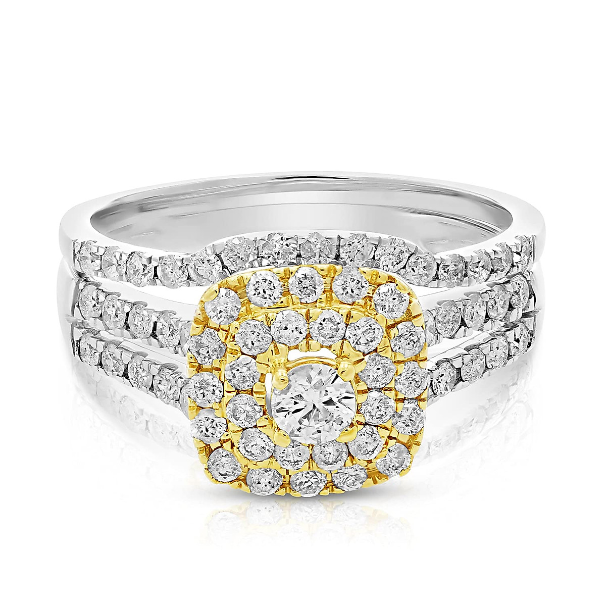 Vir Jewels 1 cttw Diamond Wedding Bridal Ring Set 14K Two Tone Gold Cushion Halo Engagement Size 5