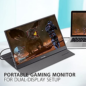 ViewSonic VX1755 17 Inch 1080p Portable IPS Gaming Monitor with 144Hz, AMD FreeSync Premium, 2 Way Powered 60W USB C, Mini HDMI, and Built in Stand with Cover for Home and Esports, 9.7"x15.6"x0.7"