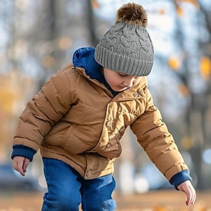 Durio Baby Girl Winter Hat Pom Poms Baby Beanies Infant Winter Hat Warm Newborn Hats for Girls Boys Knit Soft Baby Girl Hats Ivory White & Gray & Pink One Size