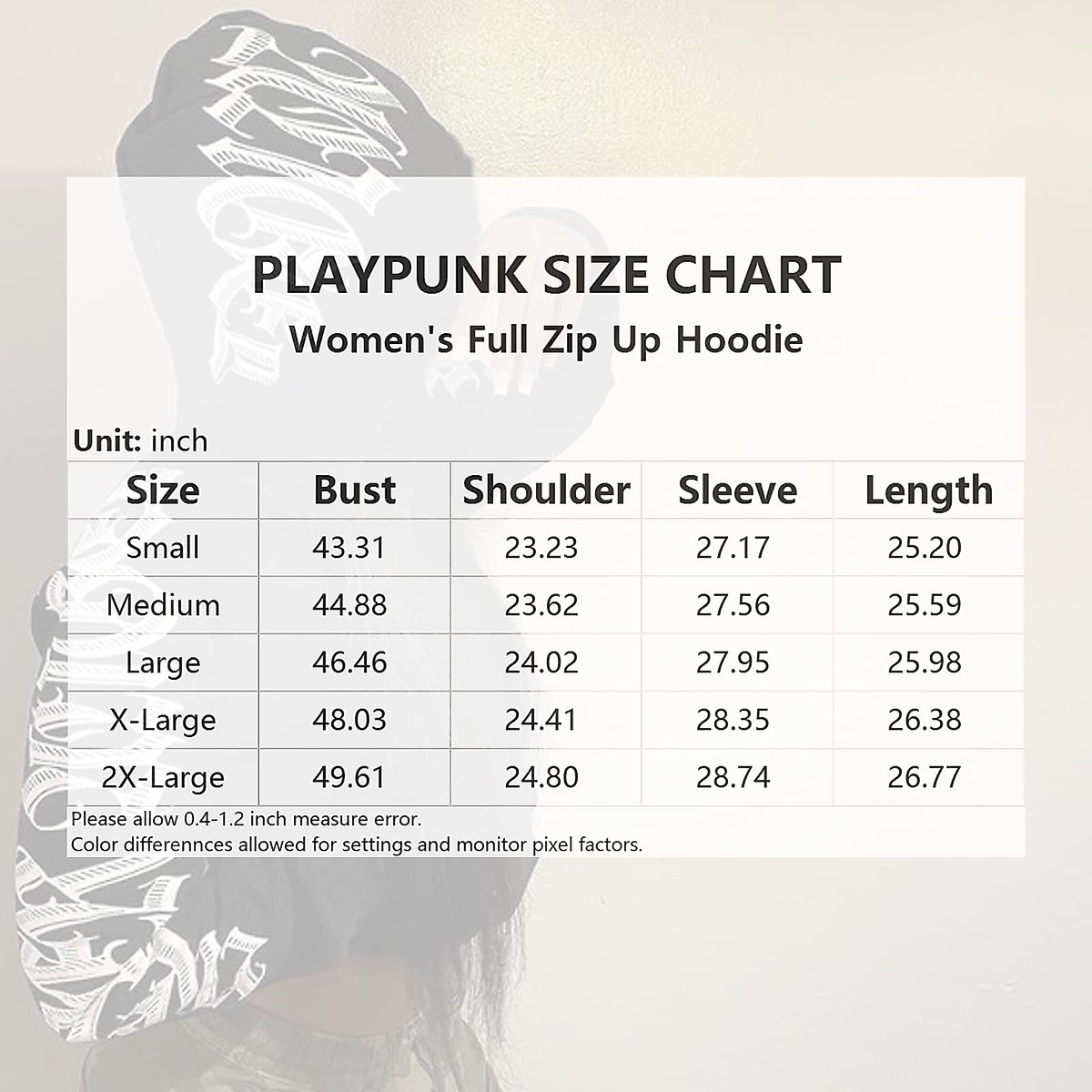 PLAYPUNK Women Zip Up Hoodie Y2k Letter Graphic Print Rhinestone Oversized Hoodies Gothic Jacket Vintage Streetwear (Blue, M)