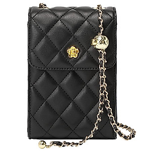 Women Quilted Square Flap Shoulder Bag Fancy Chain Strap Clutch Purse Cross-body Satchel Handbag (Black)