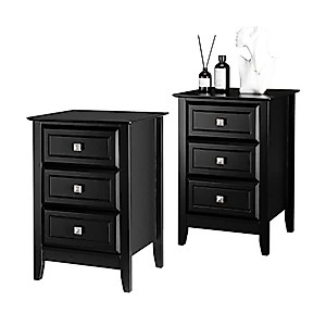 Bonnlo Upgraded 3 Drawers Night Stands for Bedrooms Set of 2, Wooden Black Nightstand Stylish, Modern Bed Side Table/Night Stand for Small Spaces, College Dorm, Kids’ Room, Living Room, 24H