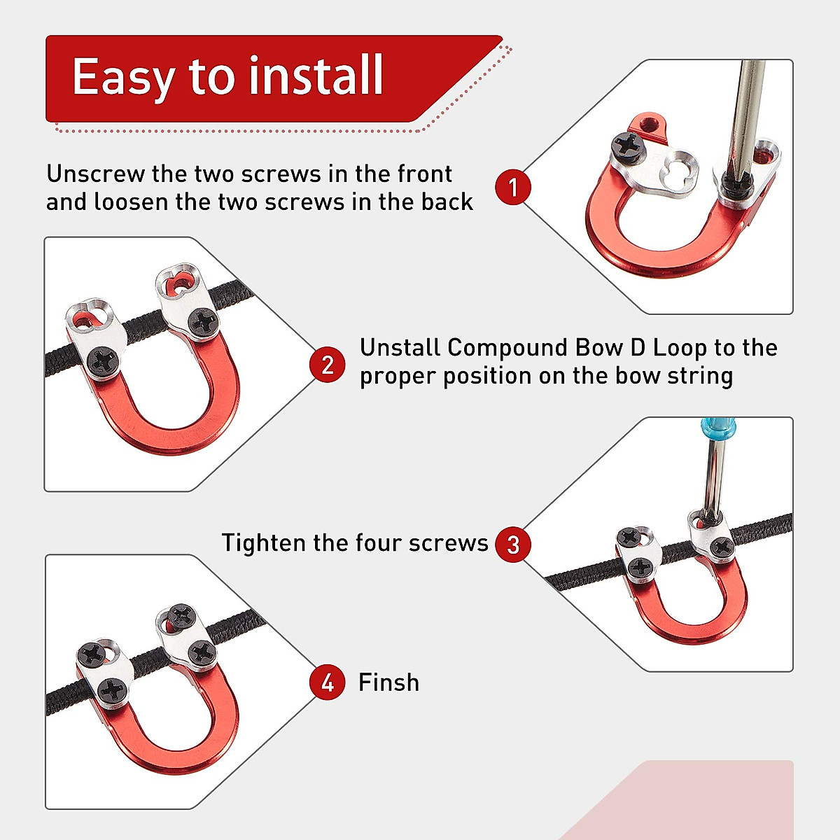 2 Sets Archery D Loop Compound Bow Metal U Nock D Ring Buckle Release Nocking Loop with Screwdrivers for Hunting Installation Accessories (Red)