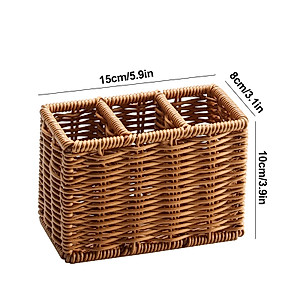 Kitchen Utensil Holder for Countertop Wicker Utensil Caddy Cutlery Holder Silverware Caddy Natural Woven Flatware Caddy with 3 Compartment for Hold Forks,Knives,Spoons,Napkins,Indoor or Outdoor,Brown