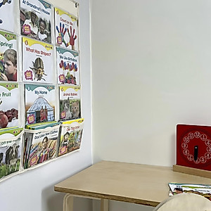 pixiepoche Kids Wall Hanging Book Organizer, Over The Door Book Shelves 8-12 Pockets Chart for Homeschool & Library (12 Regular Pocket)